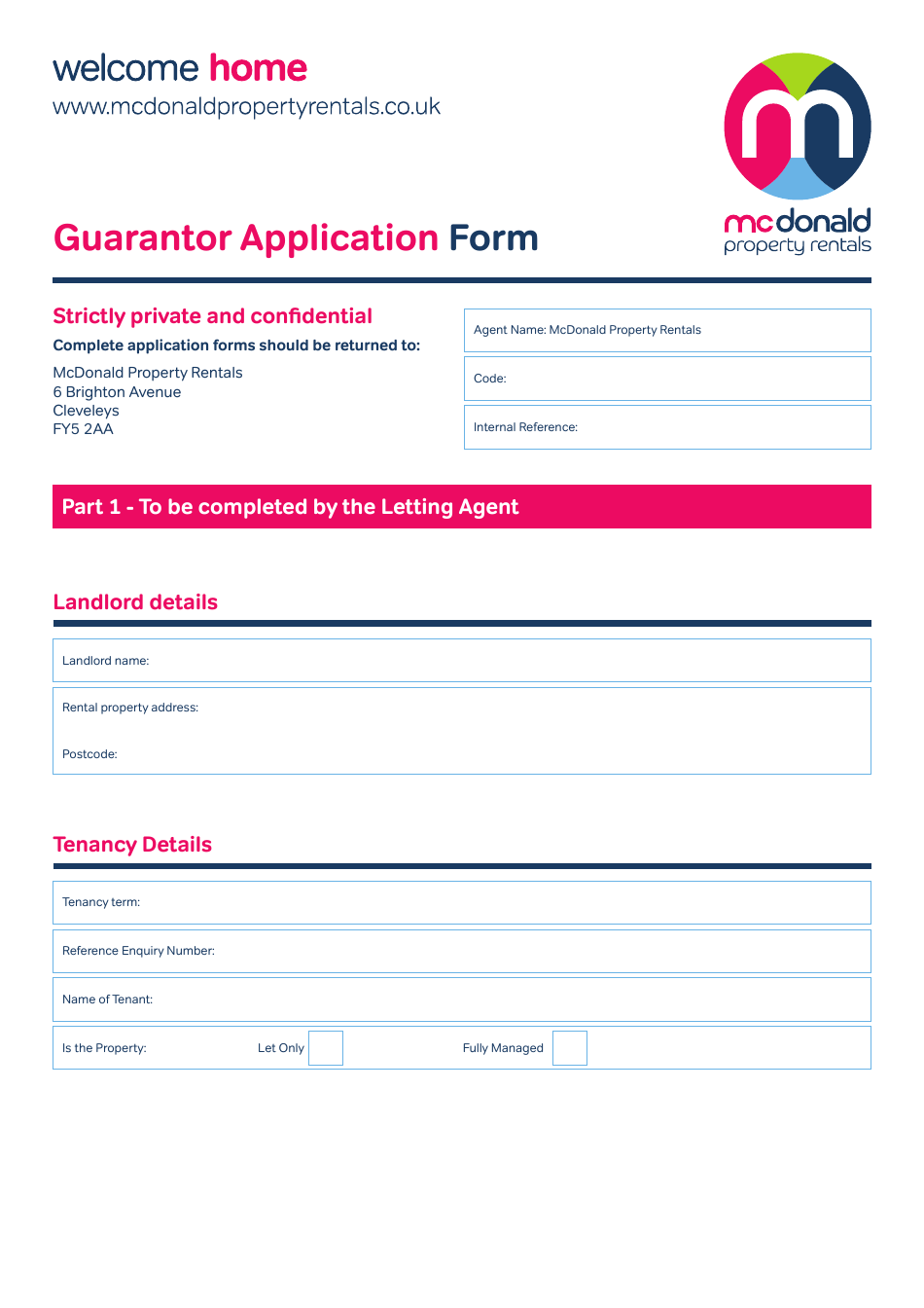 United Kingdom Guarantor Application Form - Mcdonald Property Rentals ...