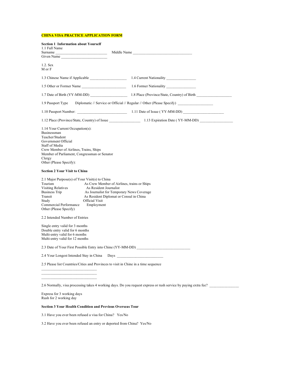 China China Visa Practice Application Form - Fill Out, Sign Online and ...