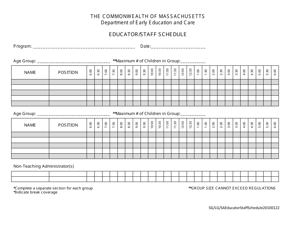 Massachusetts Educator/Staff Schedule Template - Fill Out, Sign Online ...