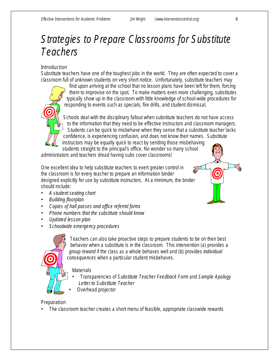 Substitute Teacher Feedback Report Form - Effective Interventions for ...