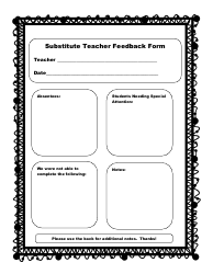 Substitute Teacher Feedback Form Download Printable PDF | Templateroller