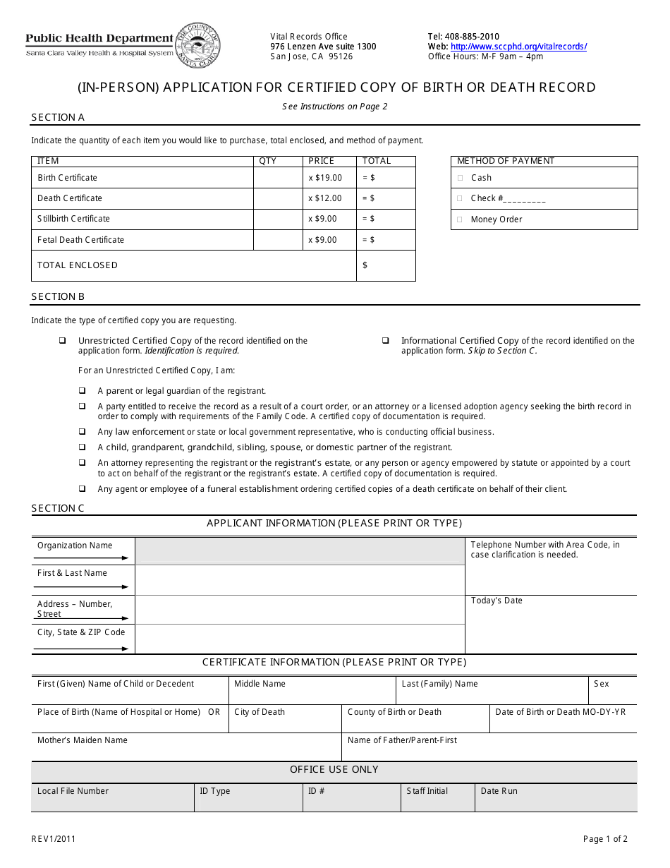 California Application for Certified Copy of Birth or Death Record - Fill Out, Sign Online and ...
