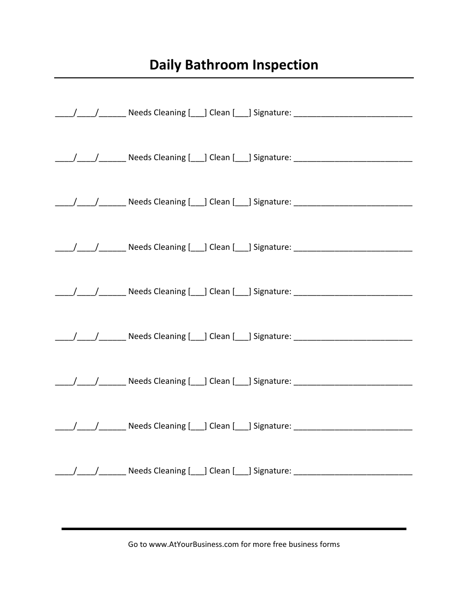 Daily Bathroom Cleaning Inspection Sheet Download Printable PDF ...