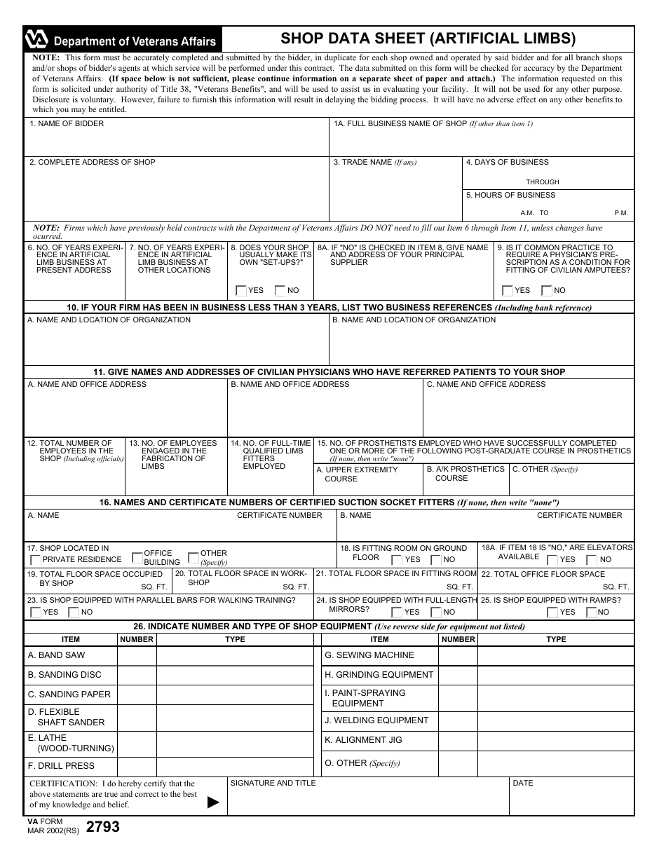 VA Form 2793 - Fill Out, Sign Online and Download Fillable PDF ...