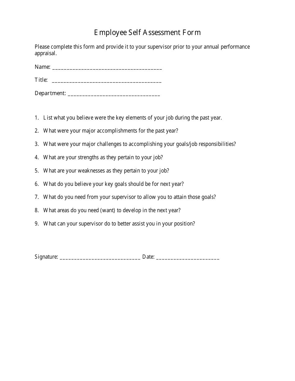 Employee Self Assessment Form Download Printable PDF Templateroller