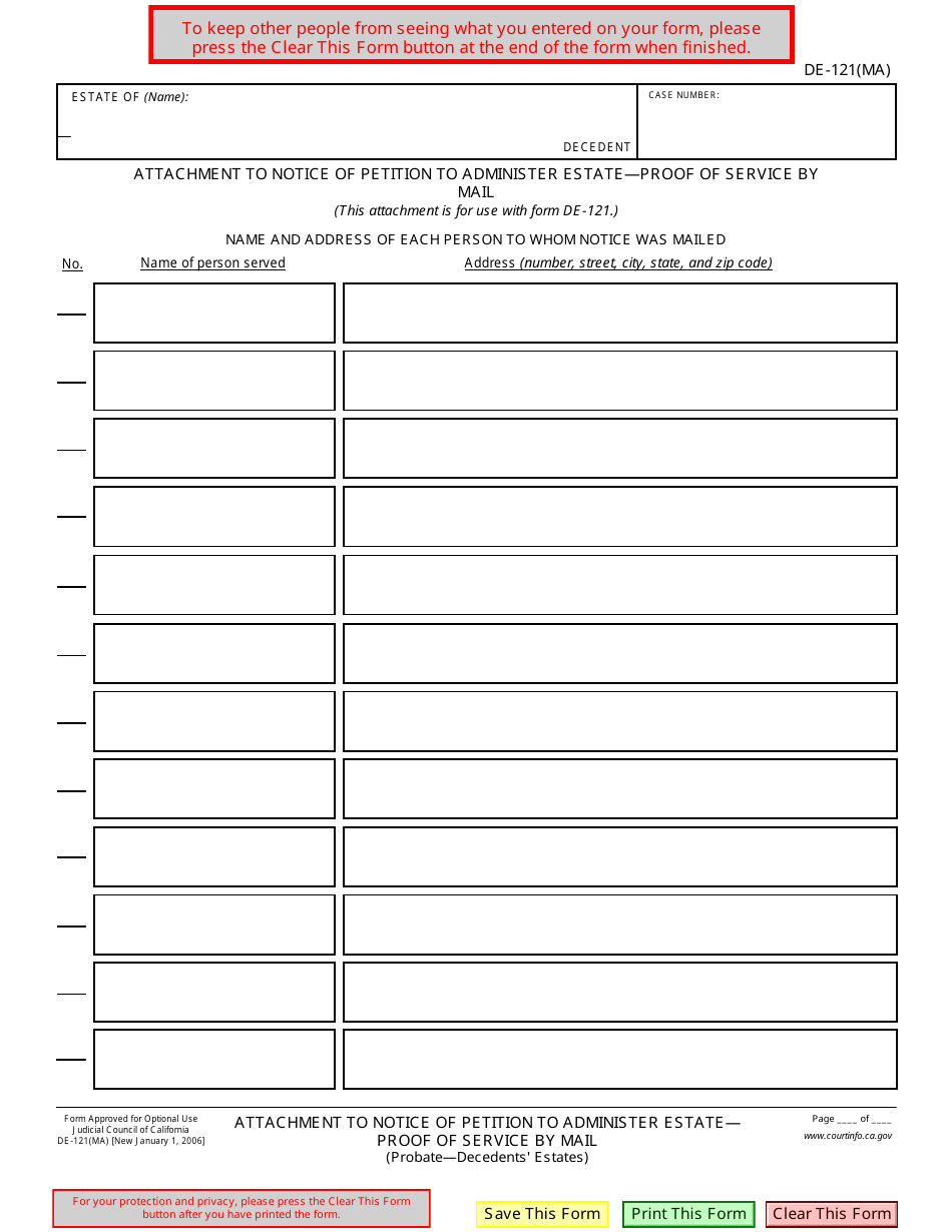Form DE-121(MA) - Fill Out, Sign Online and Download Fillable PDF ...