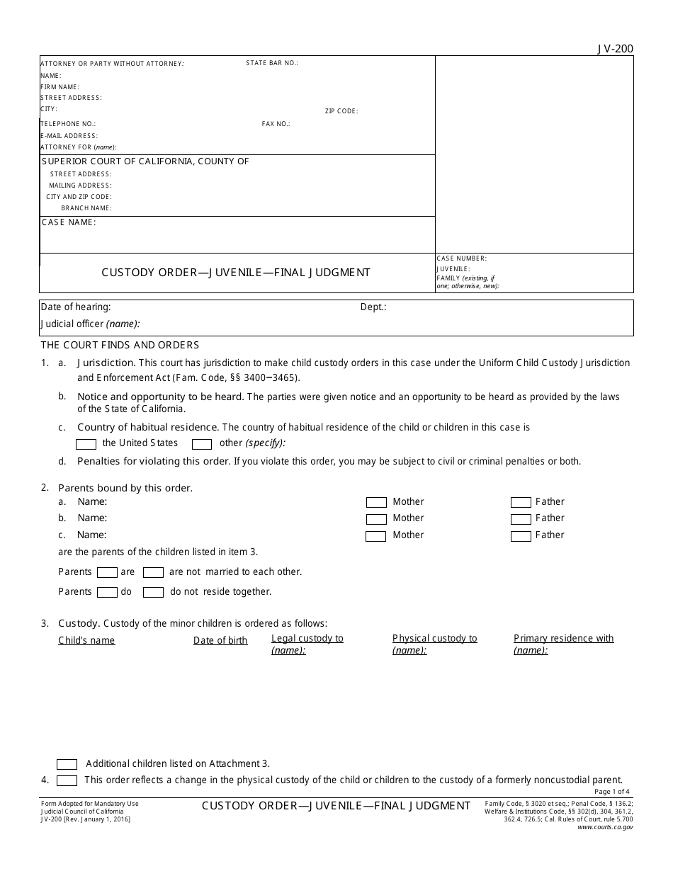 Form JV-200 - Fill Out, Sign Online and Download Fillable PDF ...