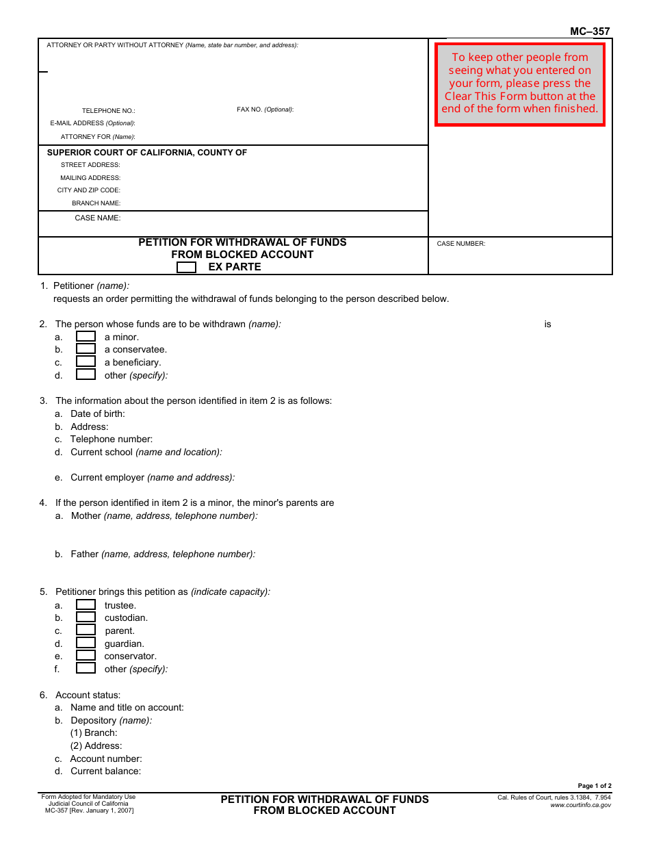Form MC-357 - Fill Out, Sign Online and Download Fillable PDF ...