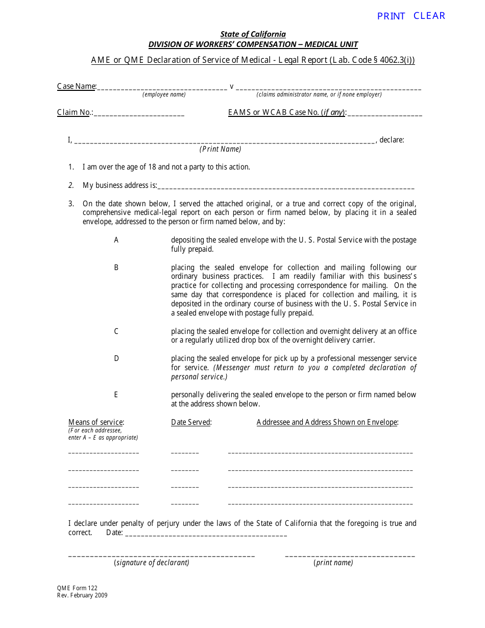 QME Form 122 - Fill Out, Sign Online and Download Fillable PDF ...