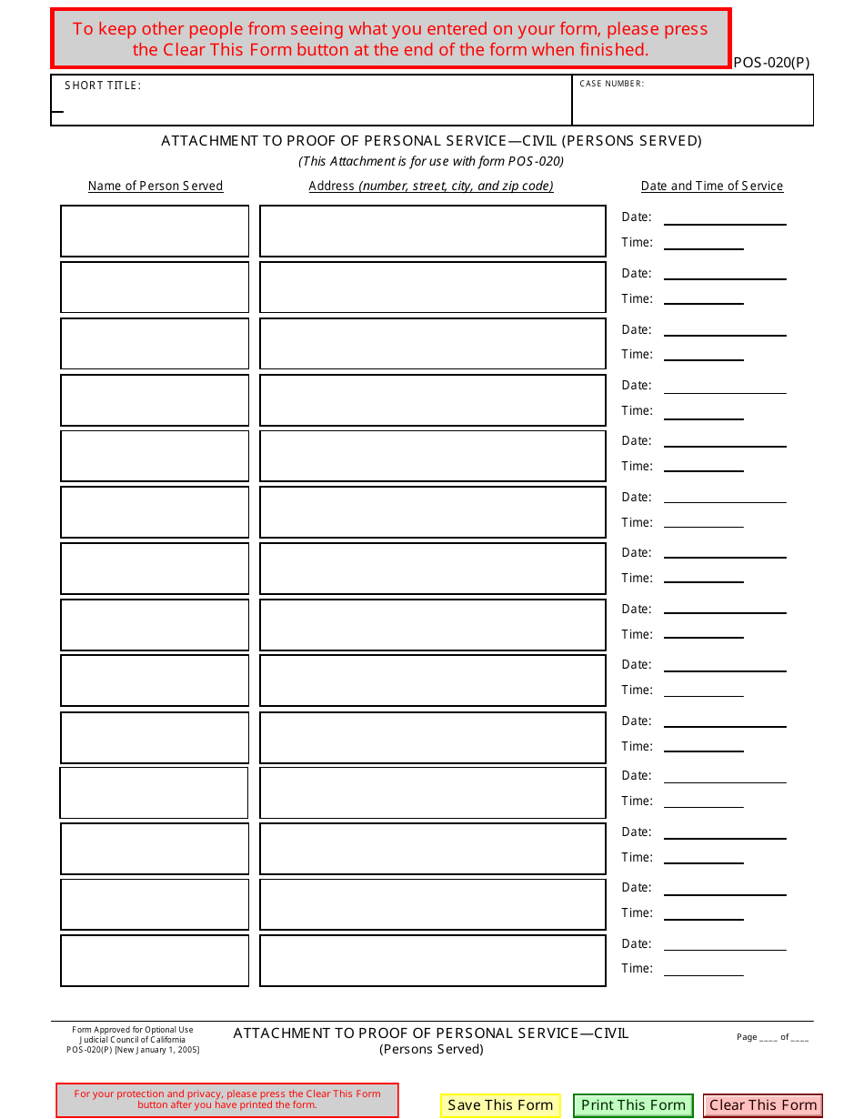 Form POS-020(P) - Fill Out, Sign Online and Download Fillable PDF ...