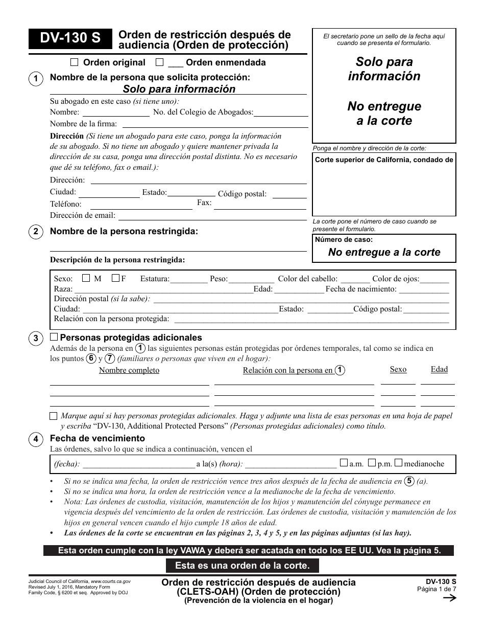 Formulario DV-130 S - Fill Out, Sign Online and Download Printable PDF ...