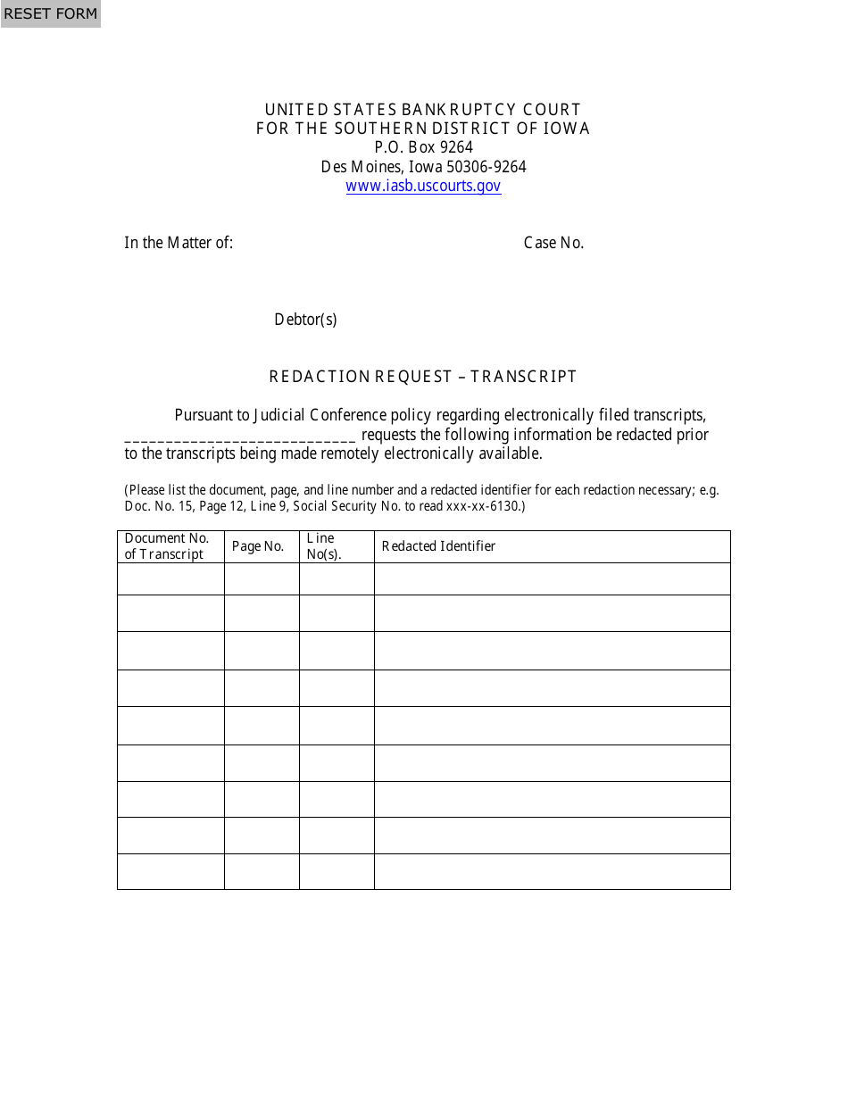 Iowa Transcript Redaction Request Form - Fill Out, Sign Online and ...