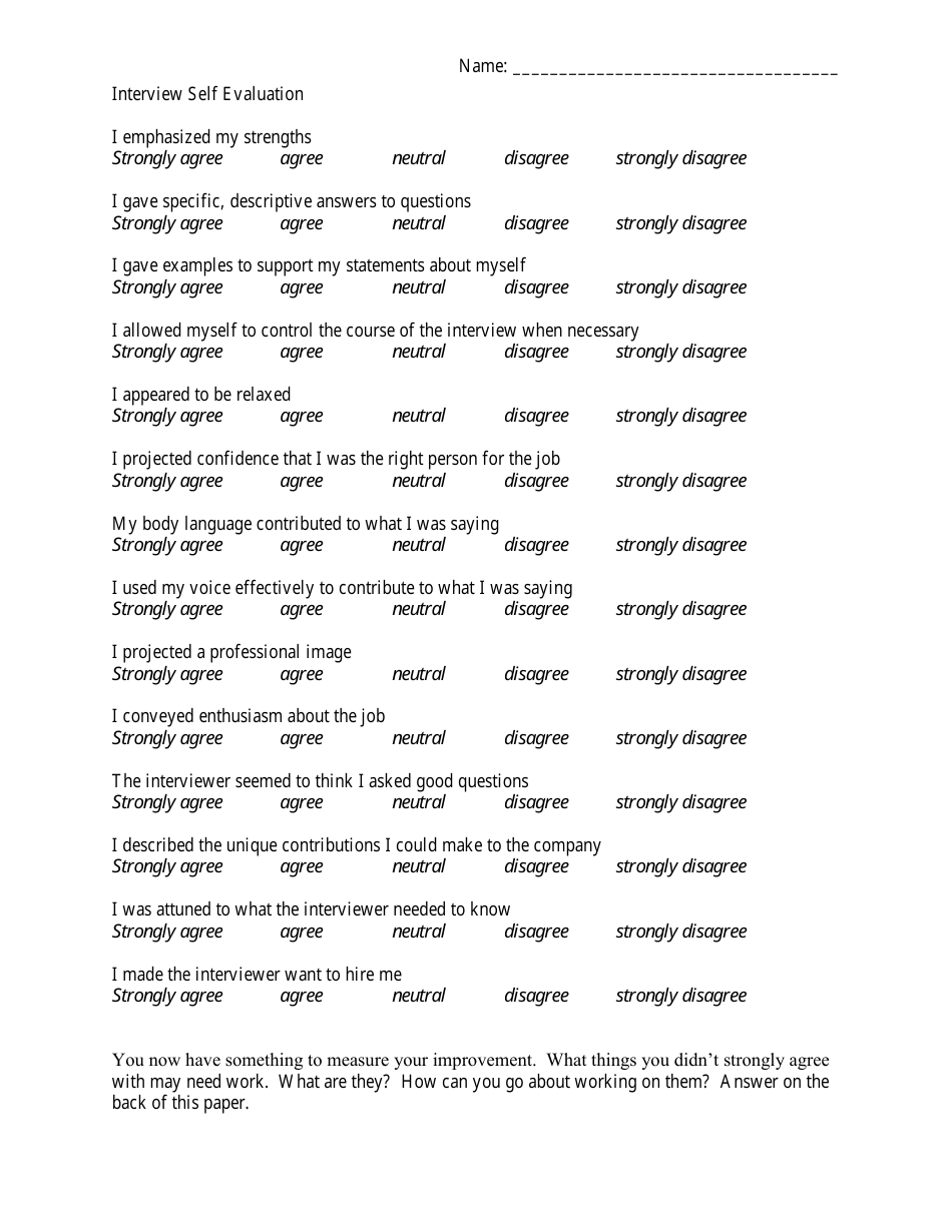 Interview Self evaluation Form Fill Out Sign Online And Download PDF 