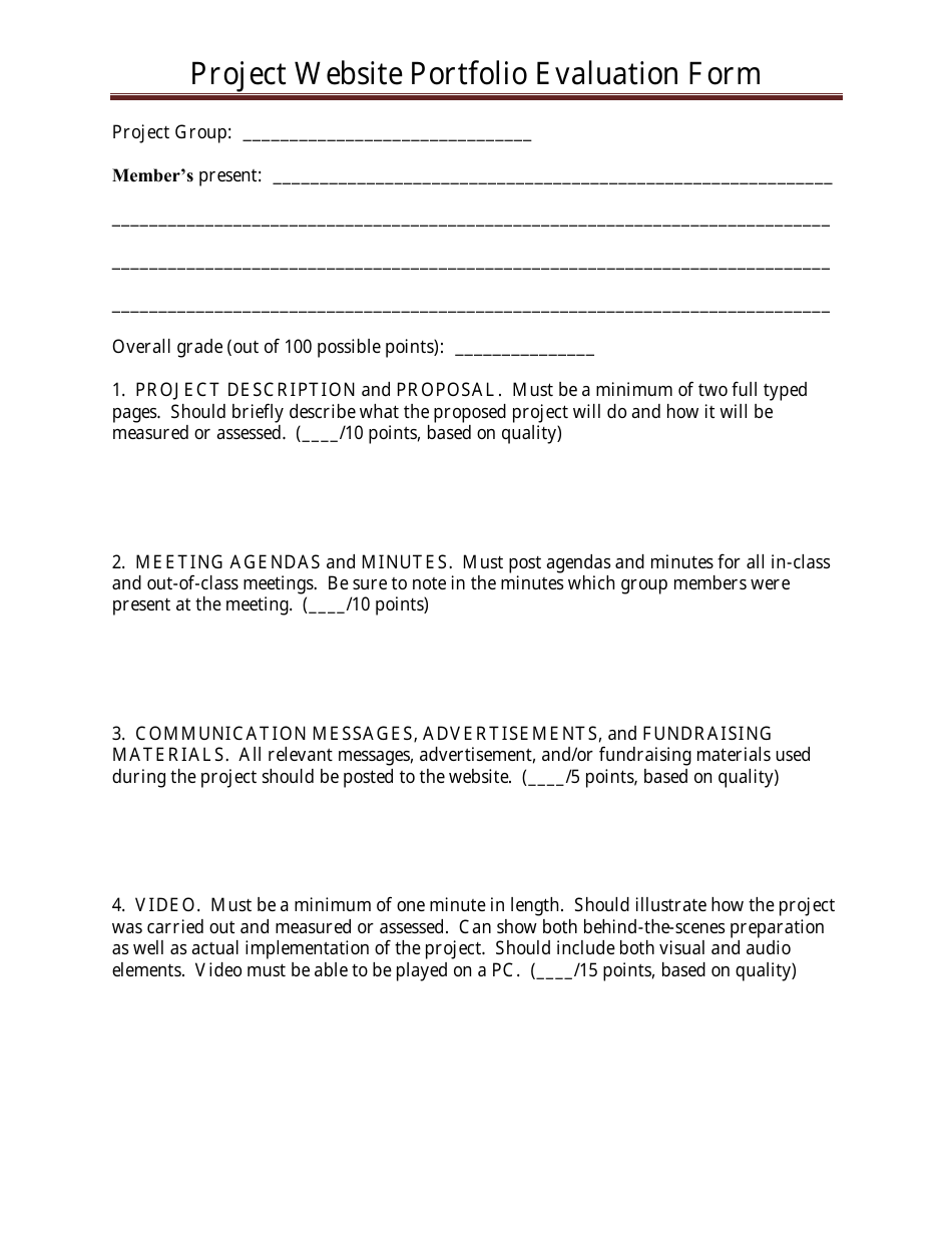 Project Website Portfolio Evaluation Form - Fill Out, Sign Online and Download PDF | Templateroller