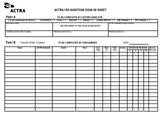 Audition Sign-In Sheet - Actra Download Printable PDF | Templateroller