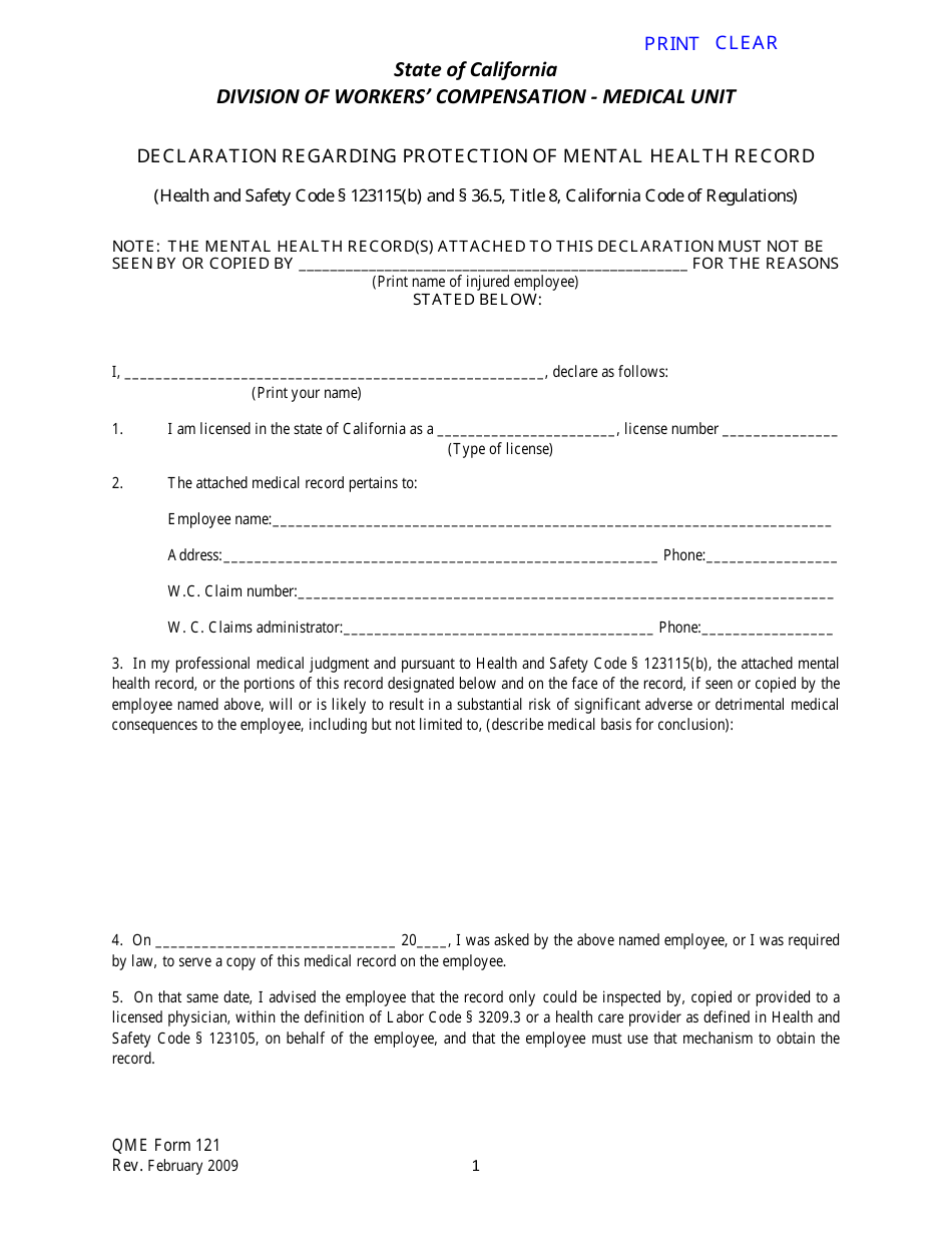 QME Form 121 - Fill Out, Sign Online and Download Fillable PDF ...
