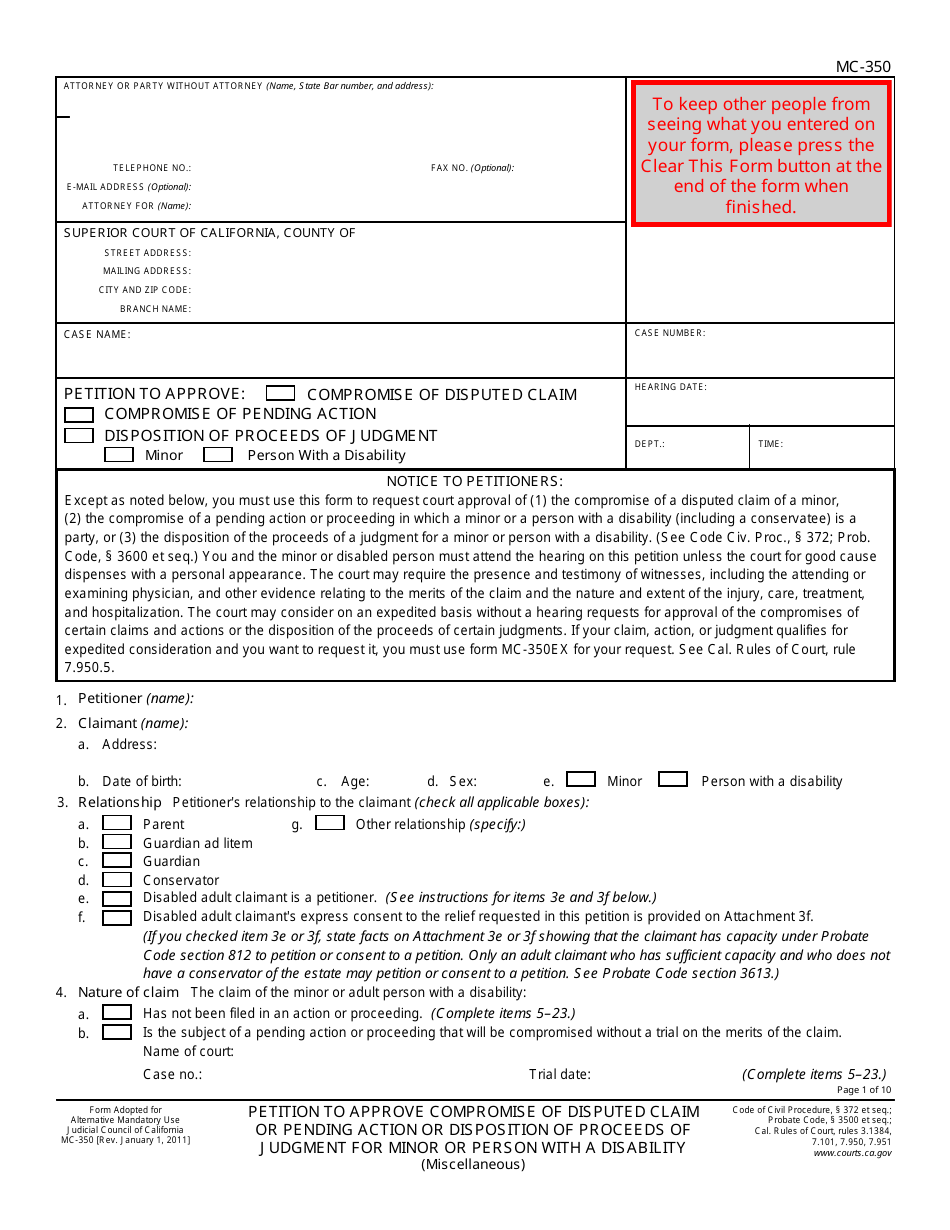 Form MC-350 - Fill Out, Sign Online and Download Fillable PDF ...
