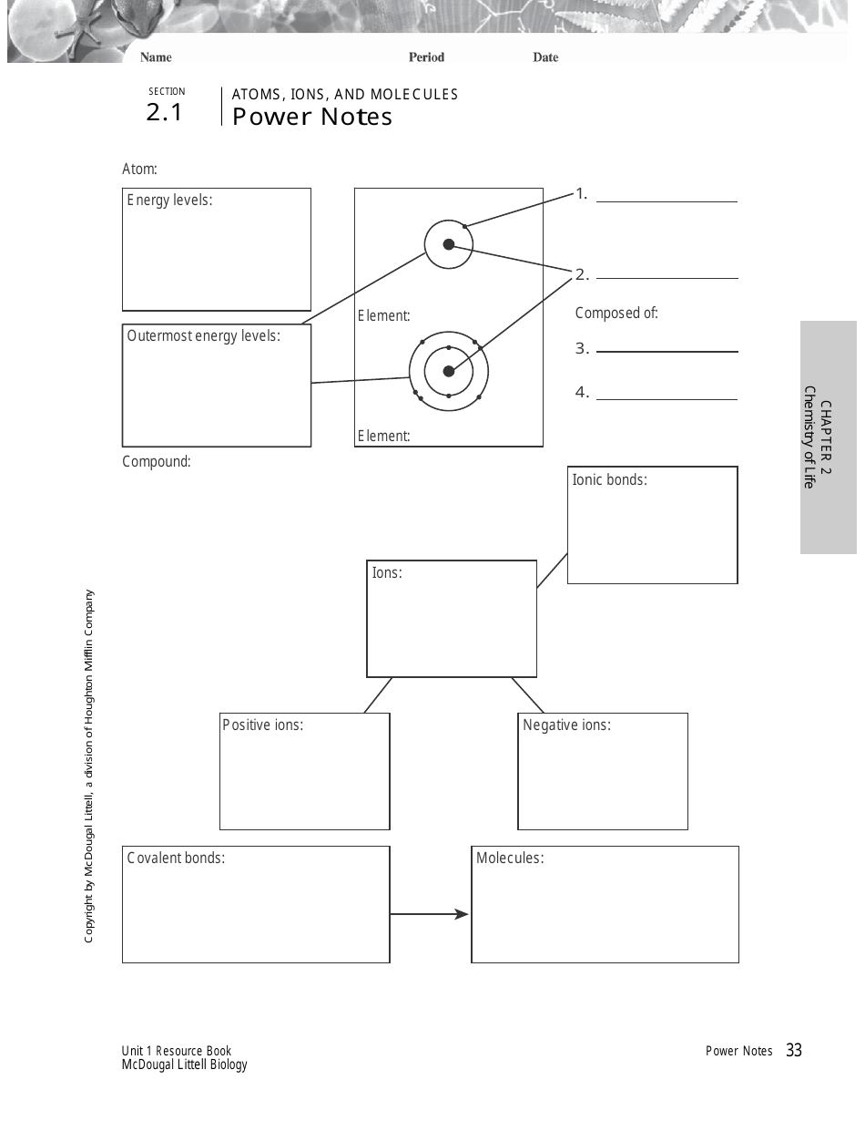 Atoms, Ions, and Molecules Study Guide - Section 2.1, Chemistry of Life ... Atoms, Ions, and Molecules Study Guide - Section 2.1, Chemistry of Life ...