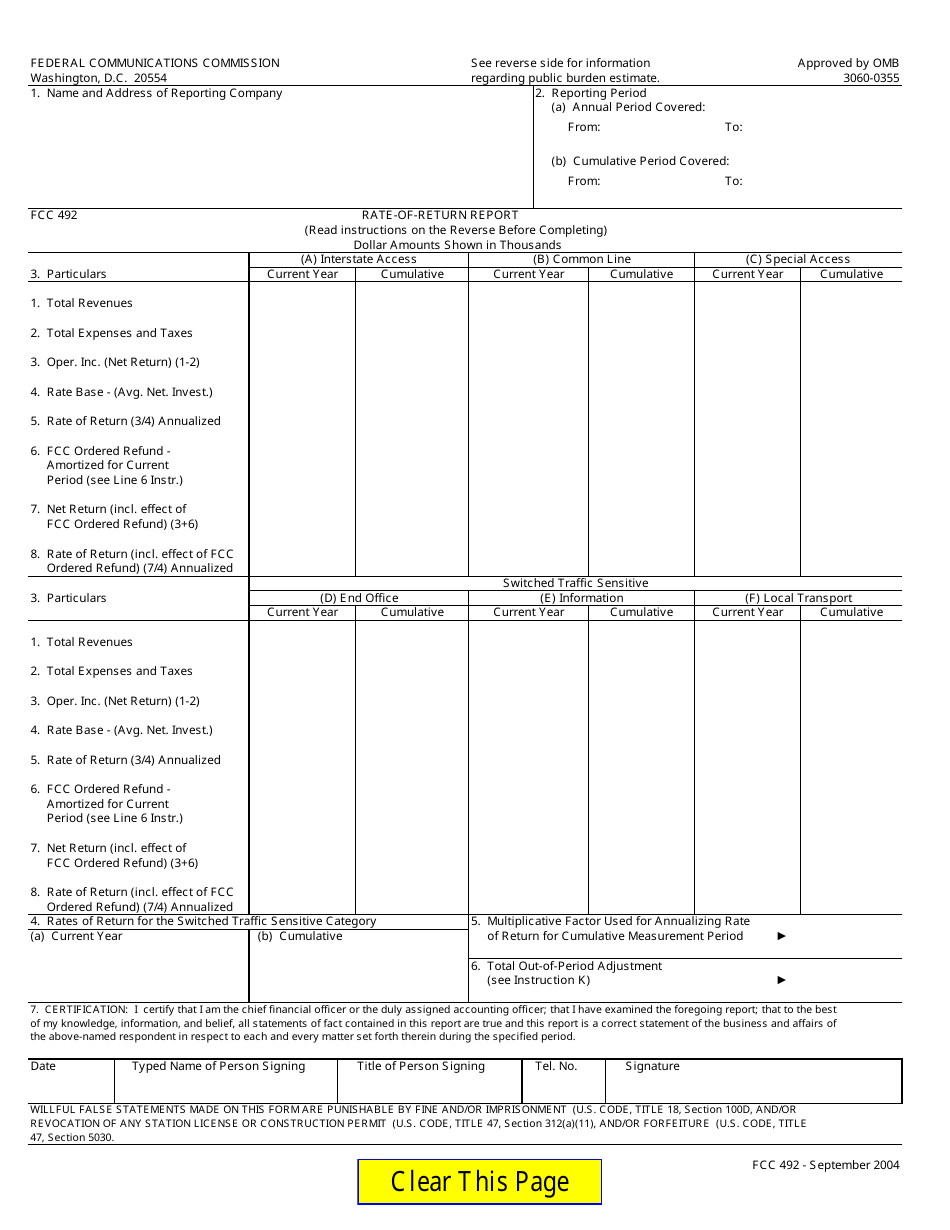 FCC Form 492 - Fill Out, Sign Online and Download Fillable PDF ...