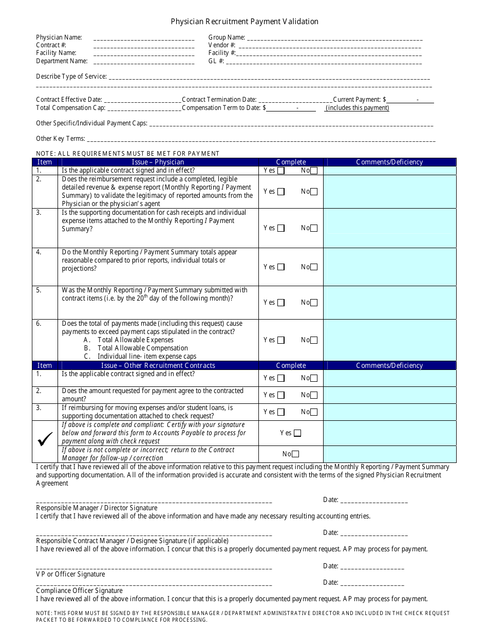 Physician Recruitment Payment Validation Form - Fill Out, Sign Online ...