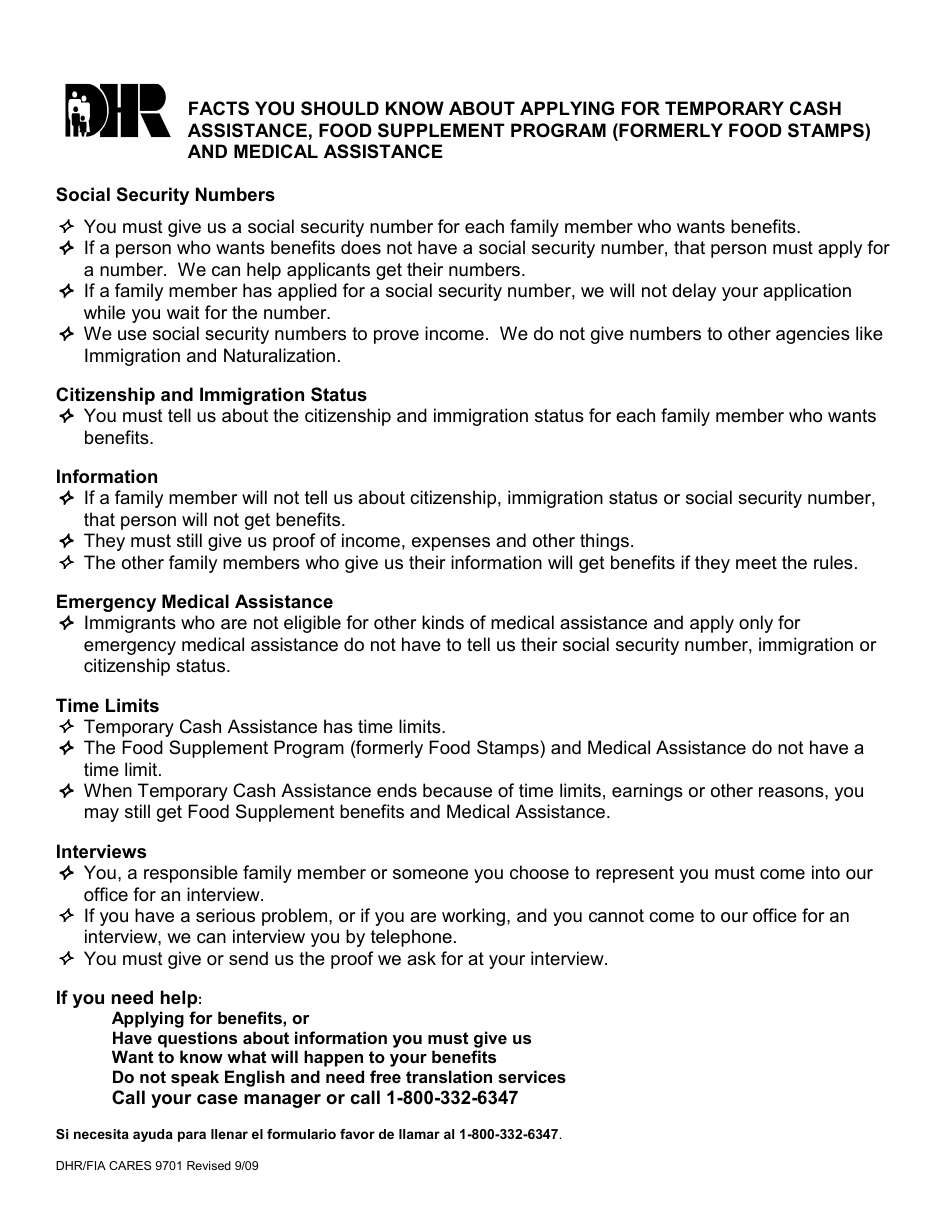 Form DHR/FIA CARES9701 - Fill Out, Sign Online and Download Printable ...