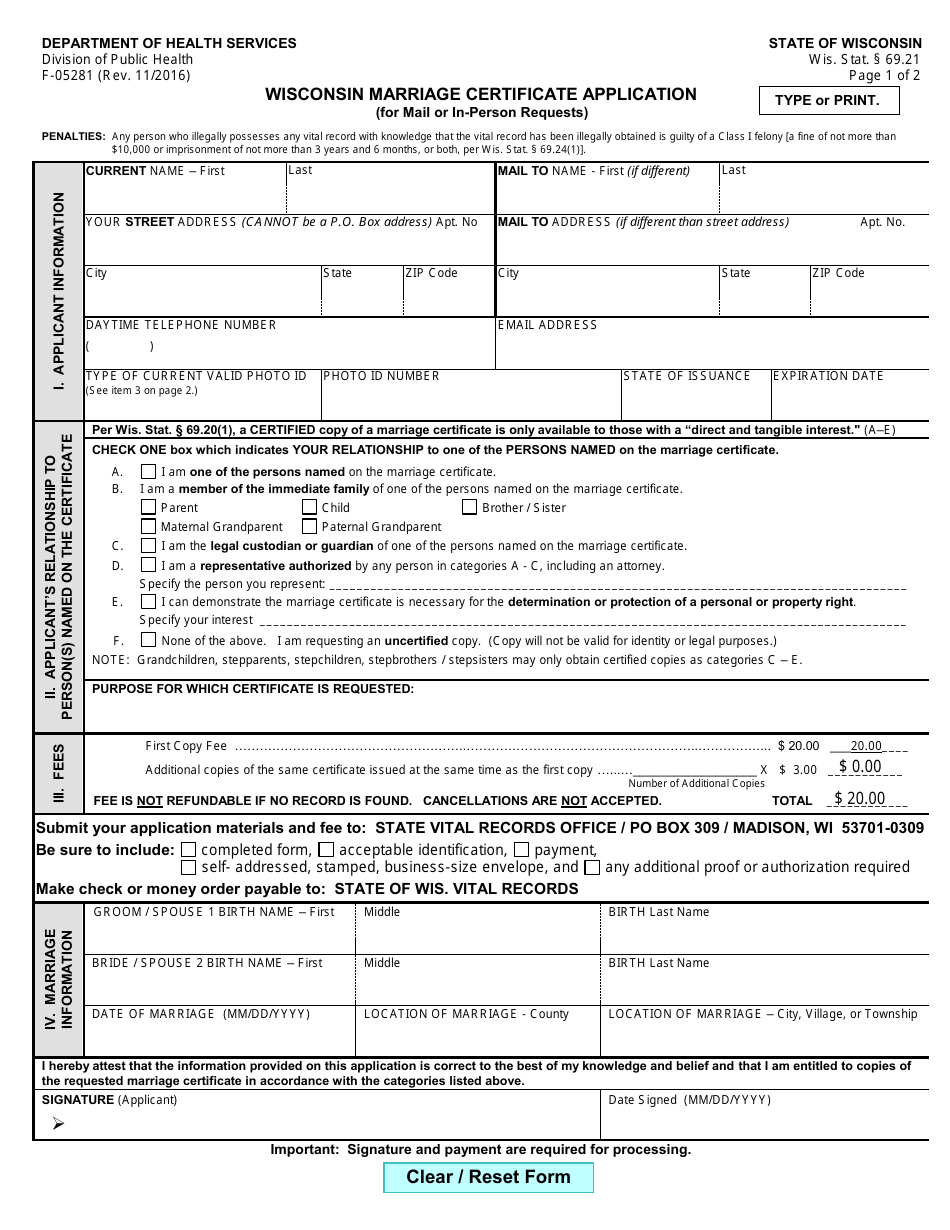 Blank Marriage License Application Forms