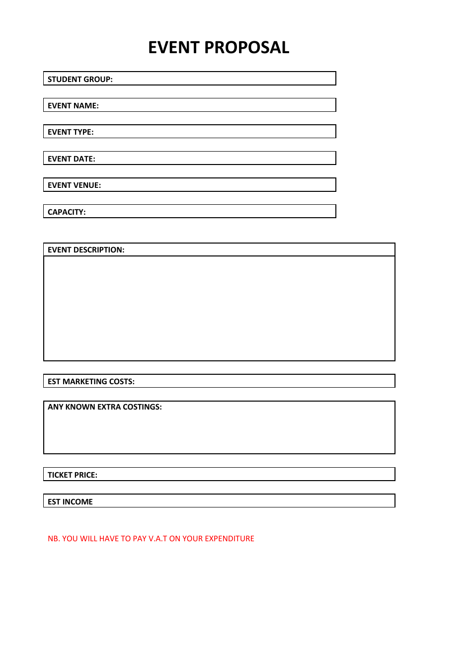 Event Proposal Template Empty Tables Download Printable PDF