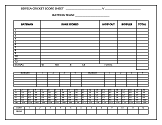Bdpssa Cricket Score Sheet Download Printable PDF | Templateroller