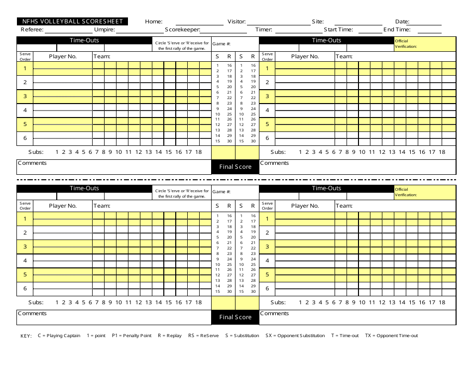 Nfhs Volleyball Scoresheet Download Printable PDF Templateroller