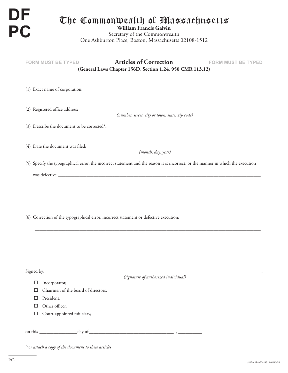 Massachusetts Articles of Correction - Fill Out, Sign Online and ...