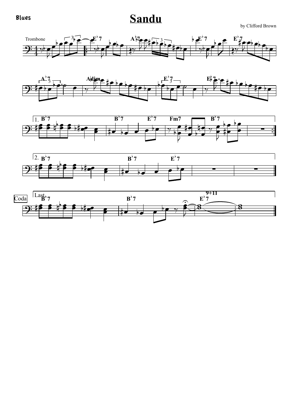 Clifford Brown - Sandu Trombone Sheet Music Download Printable PDF ...