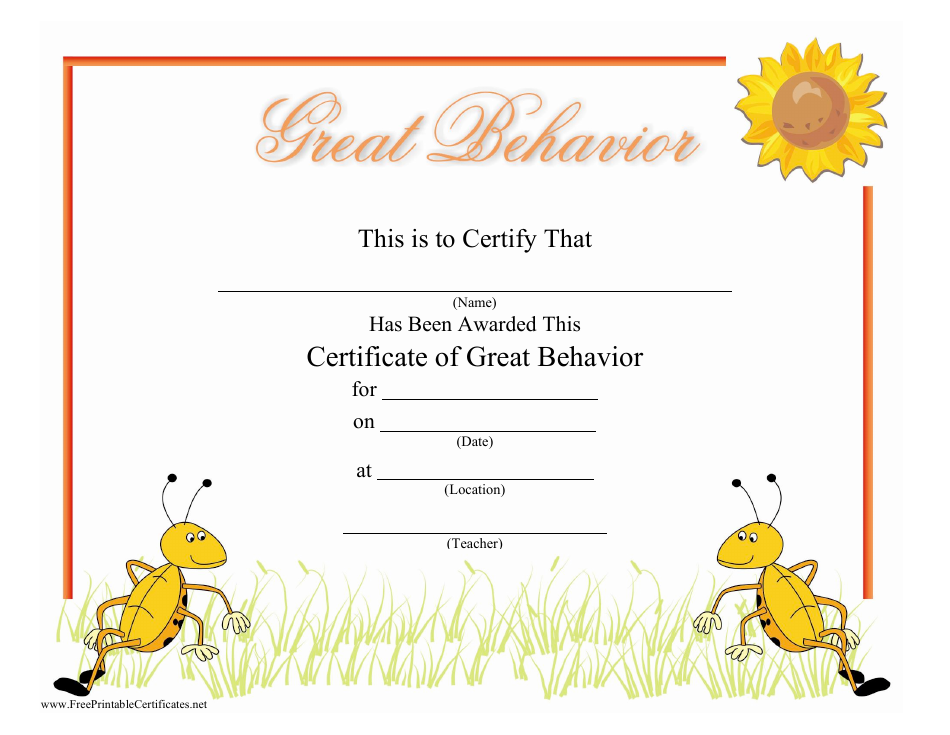 Great Behavior Certificate Template - Ant Download Printable PDF ...