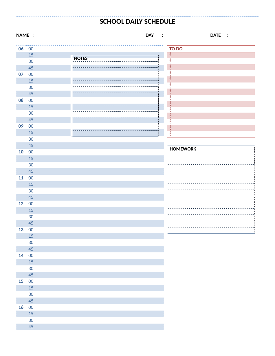 School Daily Schedule Template Download Printable PDF | Templateroller