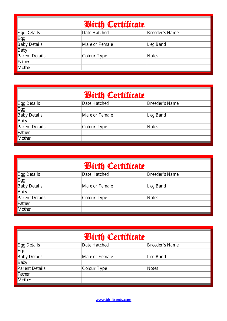 Bird Birth Certificate Template Download Printable PDF | Templateroller