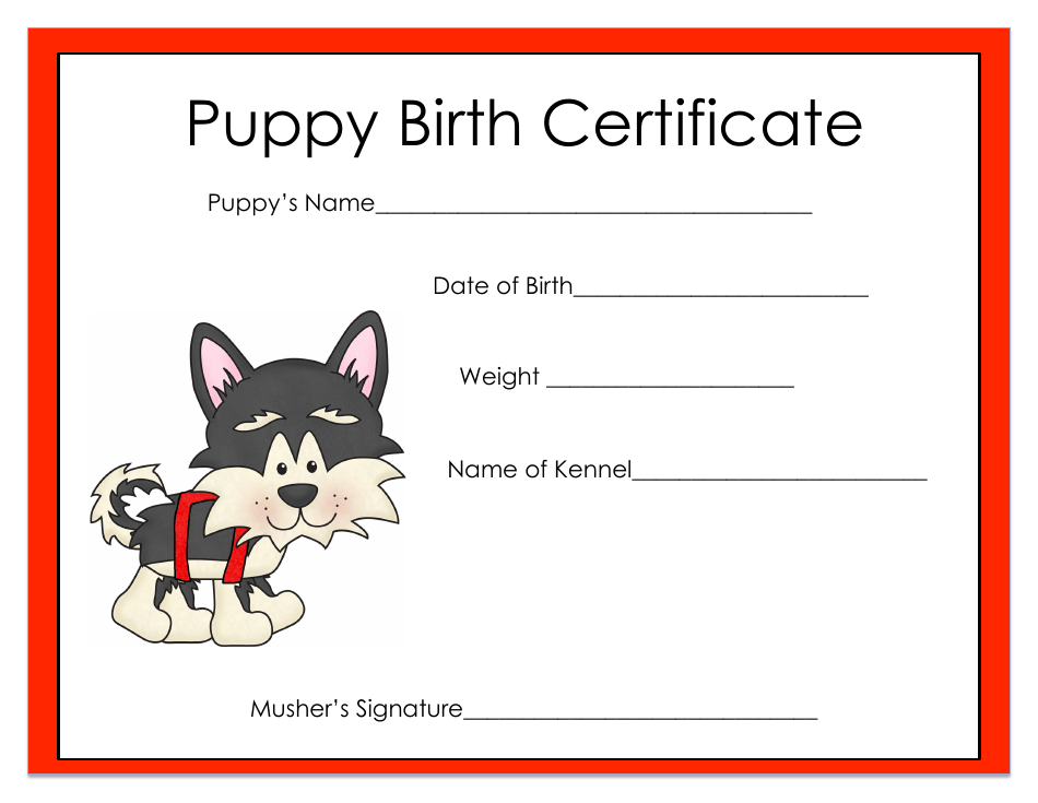 Paper Party Supplies Paper Templates Pet Puppy Birth Certificate PDF Fillable Chasecreek