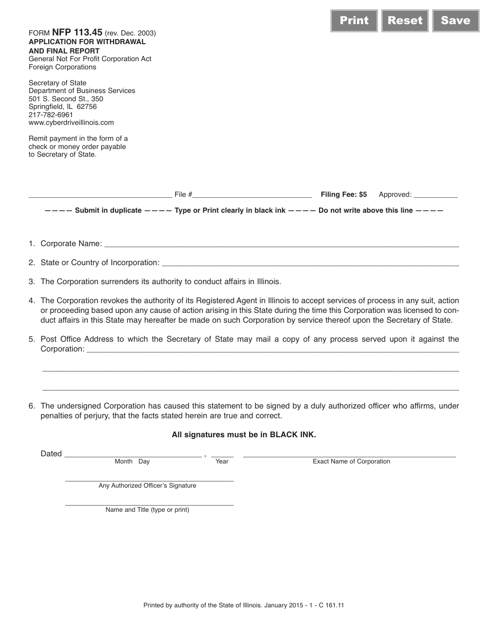 Form NFP113.45 - Fill Out, Sign Online and Download Fillable PDF ...