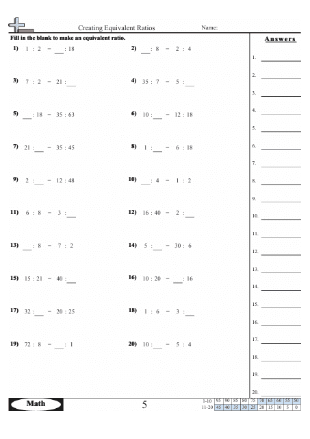 Creating Equivalent Ratios Worksheet With Answer Key Download Printable 