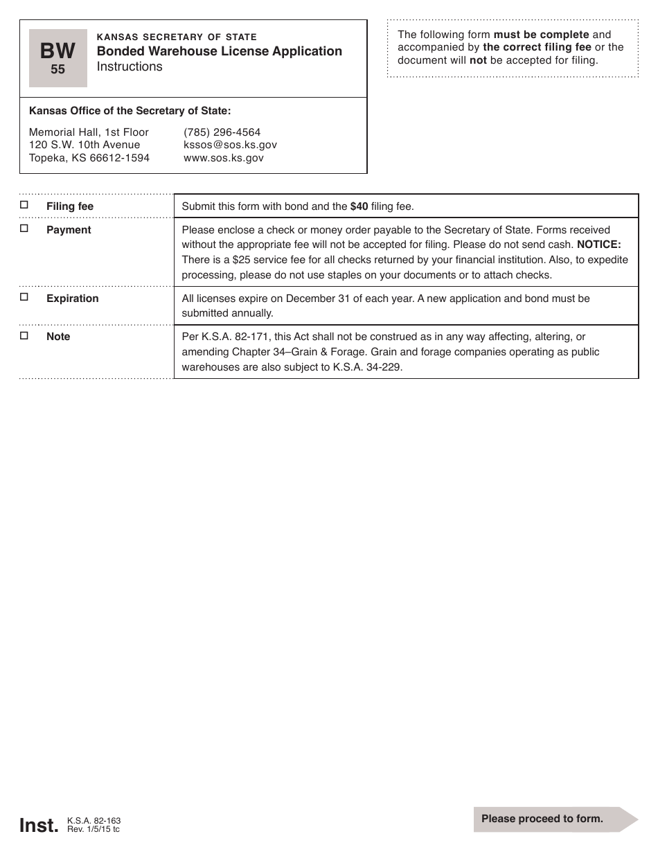 Form BW55 - Fill Out, Sign Online and Download Fillable PDF, Kansas ...
