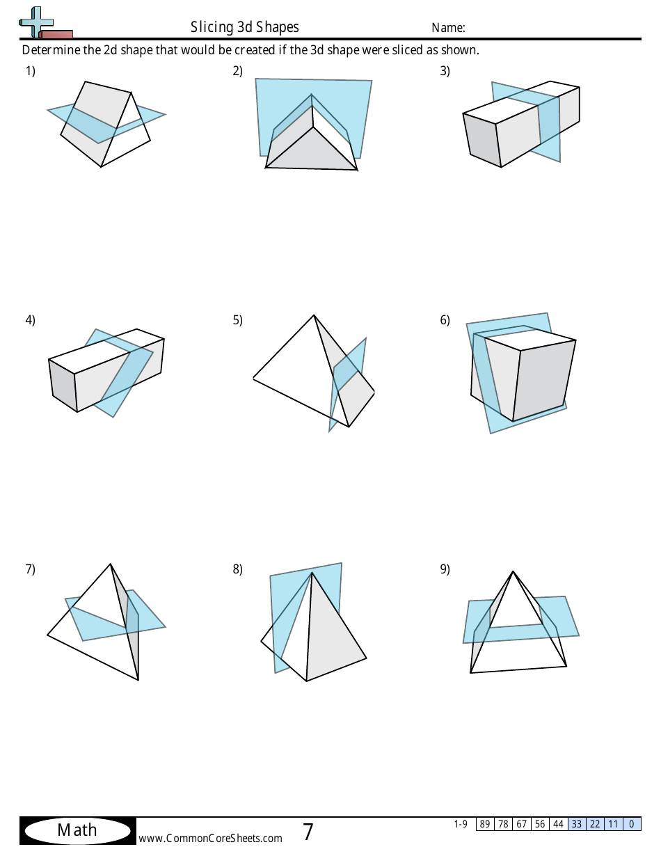 Slicing 3d Shapes Geometry Worksheet With Answer Key Download Printable