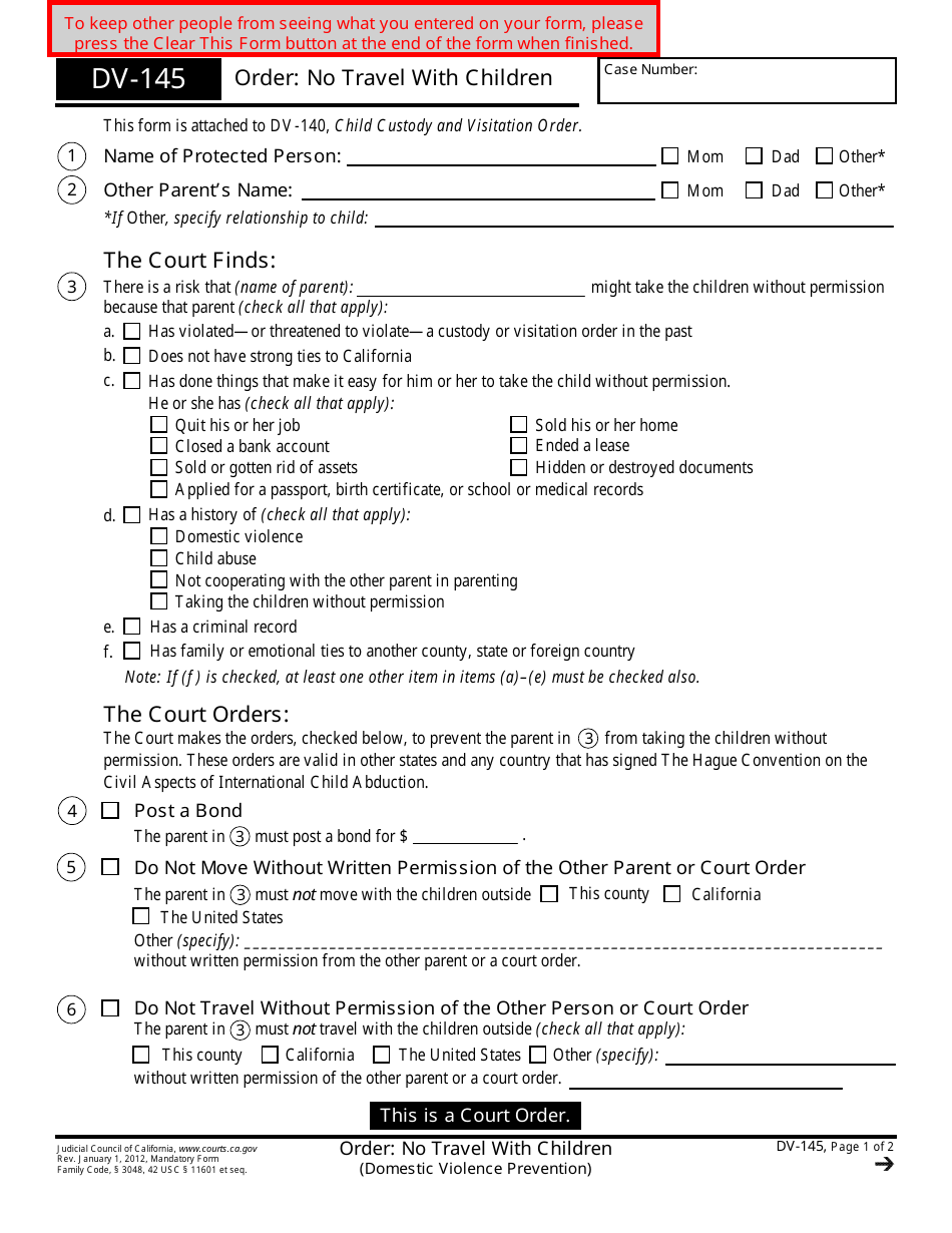 Form DV-145 - Fill Out, Sign Online and Download Fillable PDF ...