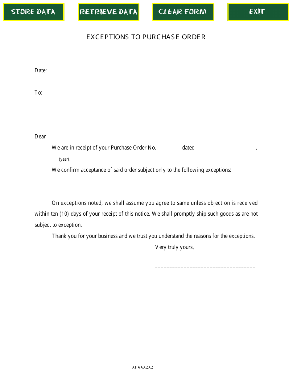 Exceptions to Purchase Order Download Fillable PDF | Templateroller