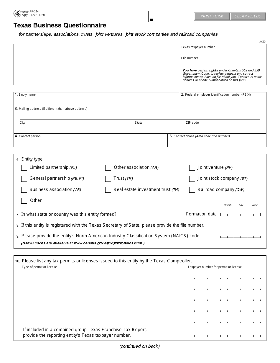 Form AP-224 - Fill Out, Sign Online and Download Fillable PDF, Texas ...