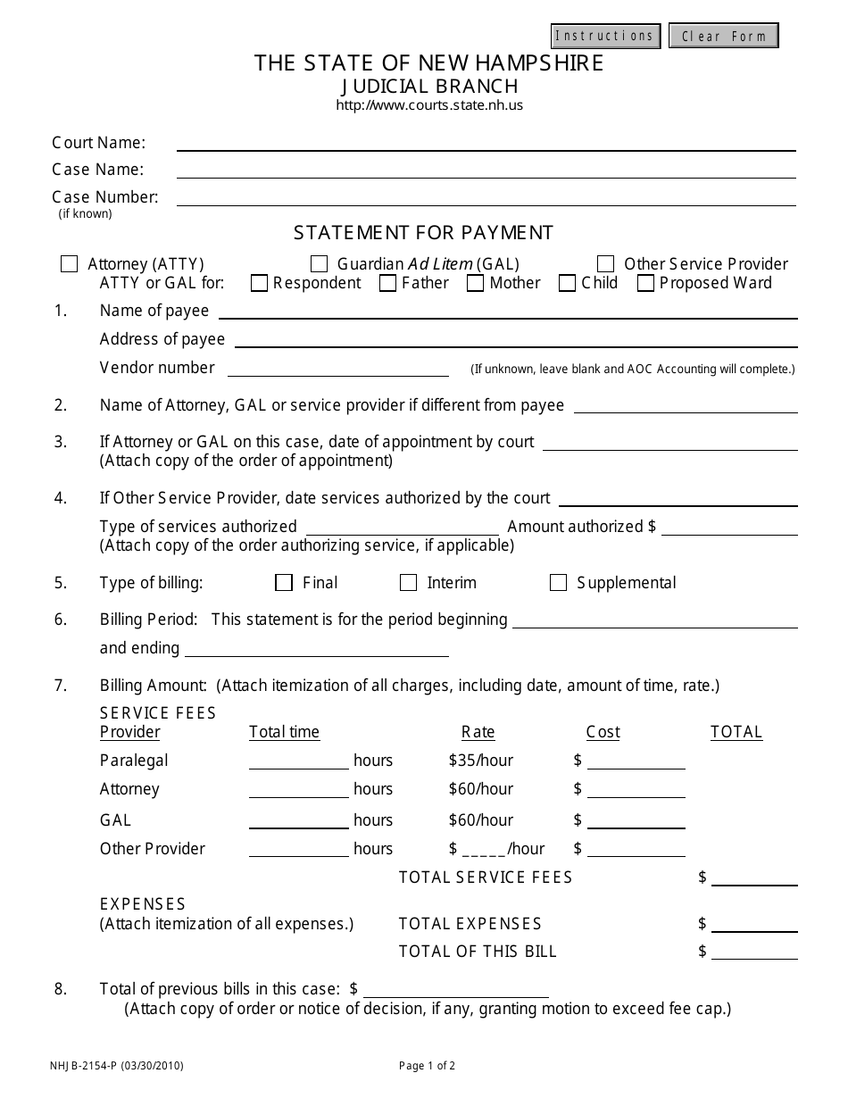 Form NHJB-2154-P - Fill Out, Sign Online and Download Fillable PDF, New ...