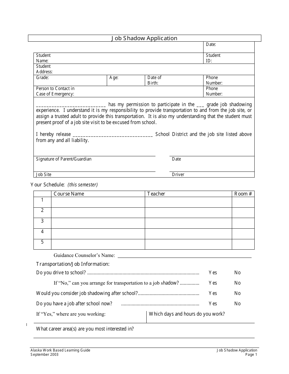 Alaska Job Shadow Application - Fill Out, Sign Online and Download PDF ...