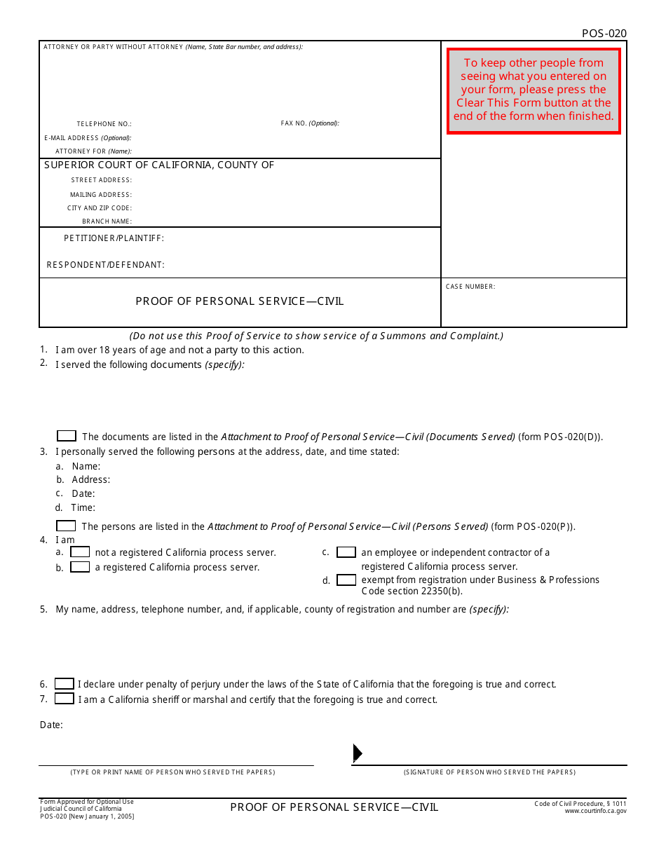 Form POS-020 - Fill Out, Sign Online and Download Fillable PDF ...
