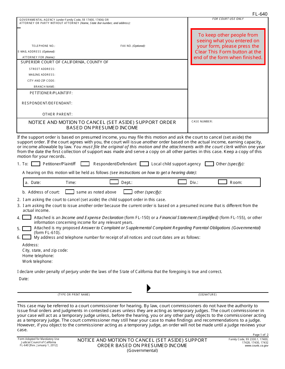 Form FL-640 - Fill Out, Sign Online and Download Fillable PDF ...