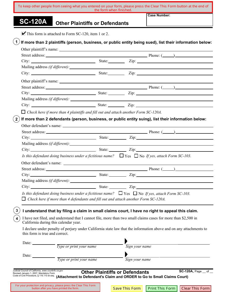 Form SC-120A - Fill Out, Sign Online and Download Fillable PDF ...
