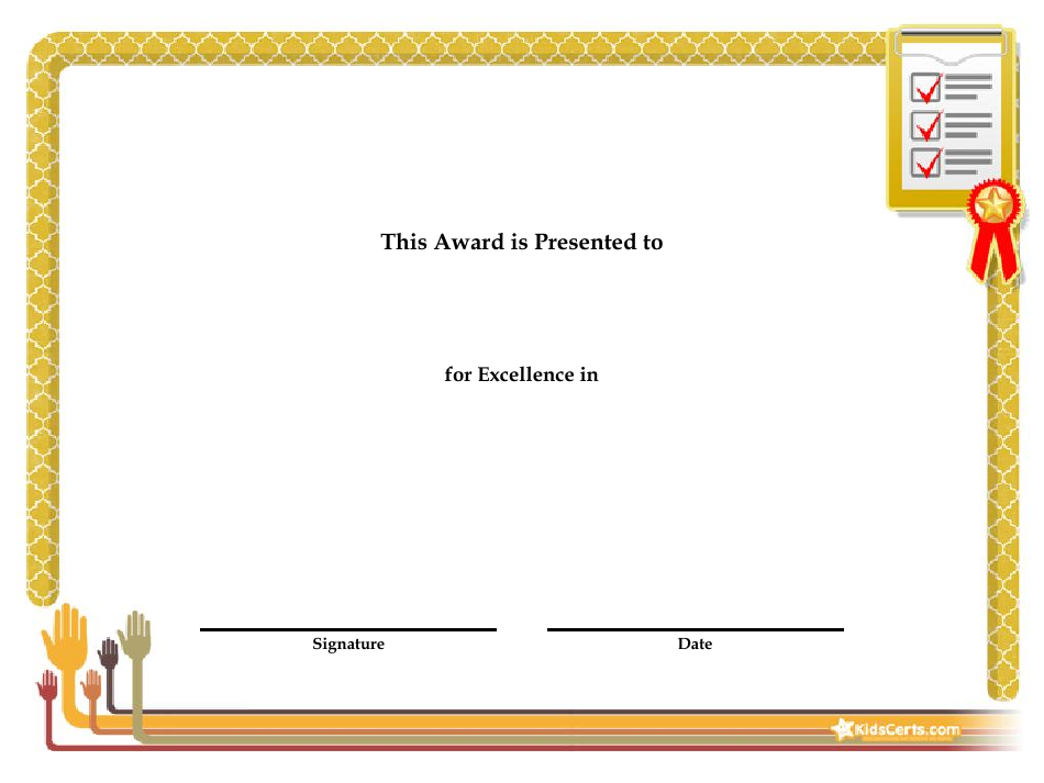 Award Certificate Template - Yellow Download Printable PDF | Templateroller