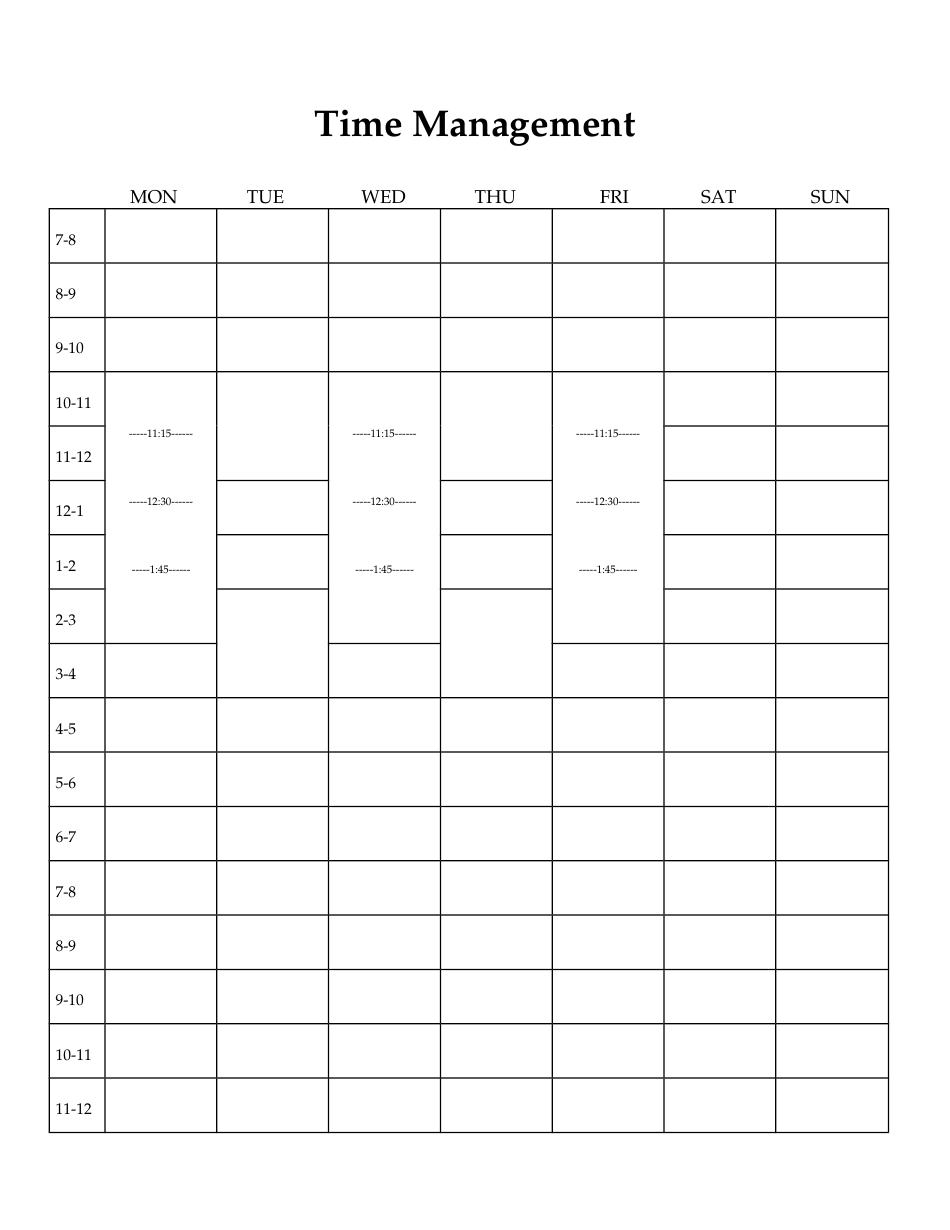 Time Management Tracking Sheet Template - Black and White Download ...