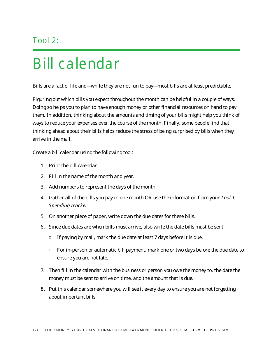 Bill Calendar Template Download Printable PDF | Templateroller